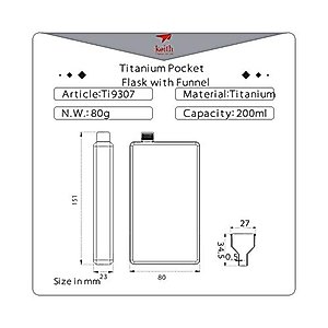 Keith Titanium Ti9307 Pocket Flask with Funnel - 6.8 fl oz ●●●●●●● Keith's 18th Anniversary: Exclusive Price!