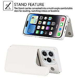 Cavor for iPhone 14 Pro Case with Card Holder,iPhone 14 Pro Wallet Case for Women Men,Phone Case iPhone 14 Pro with Stand and Strap,Leather Shockproof Protective Case-White