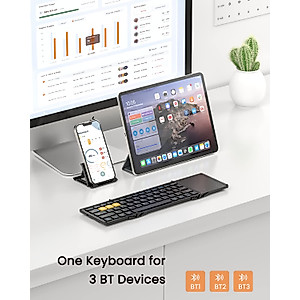 Artciety Foldable Bluetooth Keyboard, Wireless Portable Keyboard with Larger Touchpad, Pocket-Sized Folding Travel Keyboard for MacOS Android Windows iOS, Sync Up to 3 Devices (BT5.1 x 3)