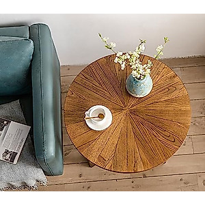 DS-HOMEPORT Round Wood Coffee Table for Living Room, 2 Tier Sturdy Circle Round Coffee Table with Large Storage, Rustic Farmhouse Round Coffee Table, 35.3''Dx17.8''H