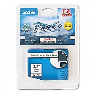 Brother P-Touch : TZ Standard Adhesive Laminated Labeling Tape, 3/8w, Black on White -:- Sold as 2 Packs of - 1 - / - Total of 2 Each