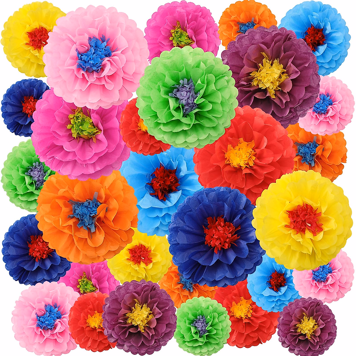 Geyee 27 Pcs Mexican Paper Flowers Colorful Tissue Paper Flowers Fiesta Paper Flowers Mexican Carnival Paper Flowers for Floral Party Backdrop Birthday Wedding Party 8, 10, 12 Inch (Stylish Color)