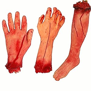 SIHUAN Halloween Horror Party Decorations Hanging Broken Body Parts Halloween Scary Props Bloody Hands Feet Halloween Tricky Haunted House Crime Scene Vampire Zombie Party Favor（3PCS Body Parts）