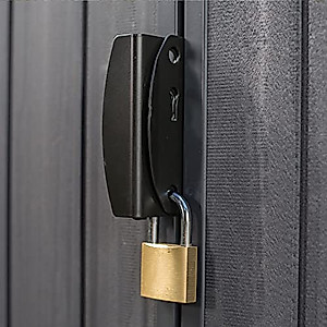 Keter Darwin 4 x 6 Foot Spacious Heavy Duty Storage Shed for Organizing Garden Accessories and Outdoor Tools with Lockable Door and High Ceiling, Gray