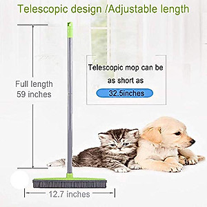 Rubber Broom Carpet Rake for Pet Hair Removal, Portable Hair Remover with Squeegee Broom Hair Removal Brush, Pet Hair Removal Tool for Fluff Carpet, Hardwood Floor, Tile, Window