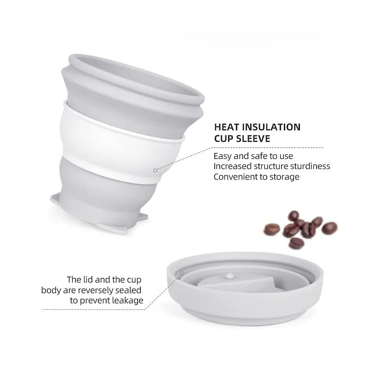 HOGOWARE travel coffee mug collapsible cup insulated tumbler smoothie with lid silicone reusable to go foldable silicon folding hot cold tea water- 12oz (Dark Gray)