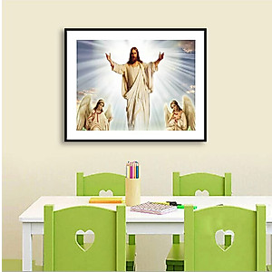 F-CANLAN Round Full Drill Diamond Painting Set, 5D DIY Jesus Coming Diamond Painting with Gem Angel Jesus Diamond Art Kits for Adult Beginner God Jesus Paint with Diamonds Room Decor (16X12 inches)