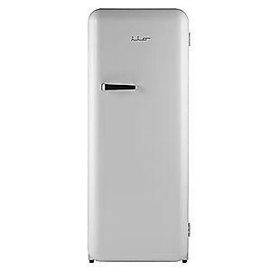 iio 24" 10 Cu Ft Top Freezer Retro Refrigerator, Small, with Mini Ice Cube Tray, 4 Glass Shelves, LED, 1 Crisper, Fridge for Bedroom, Dorm RV Office Beverage, Quiet Compressor, Freestanding (White)
