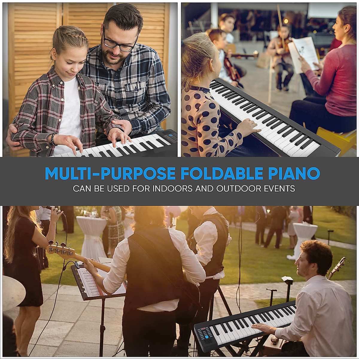 Pyle Electric Keyboard Piano 88 Keys - Portable Foldable Digital Piano Keyboard With Bluetooth, 128 Rhythms/Tones,Semi weighted keys, Sustain Pedal, Piano Bag - for Beginners, Kids,Adult -PKBRD8100