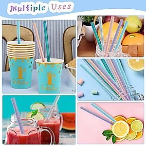 300 Pcs Paper Straws for Drinking Iridescent Party Straws Premium Disposable Drinking Paper Straws for Hawaiian Birthday Wedding Party Decoration