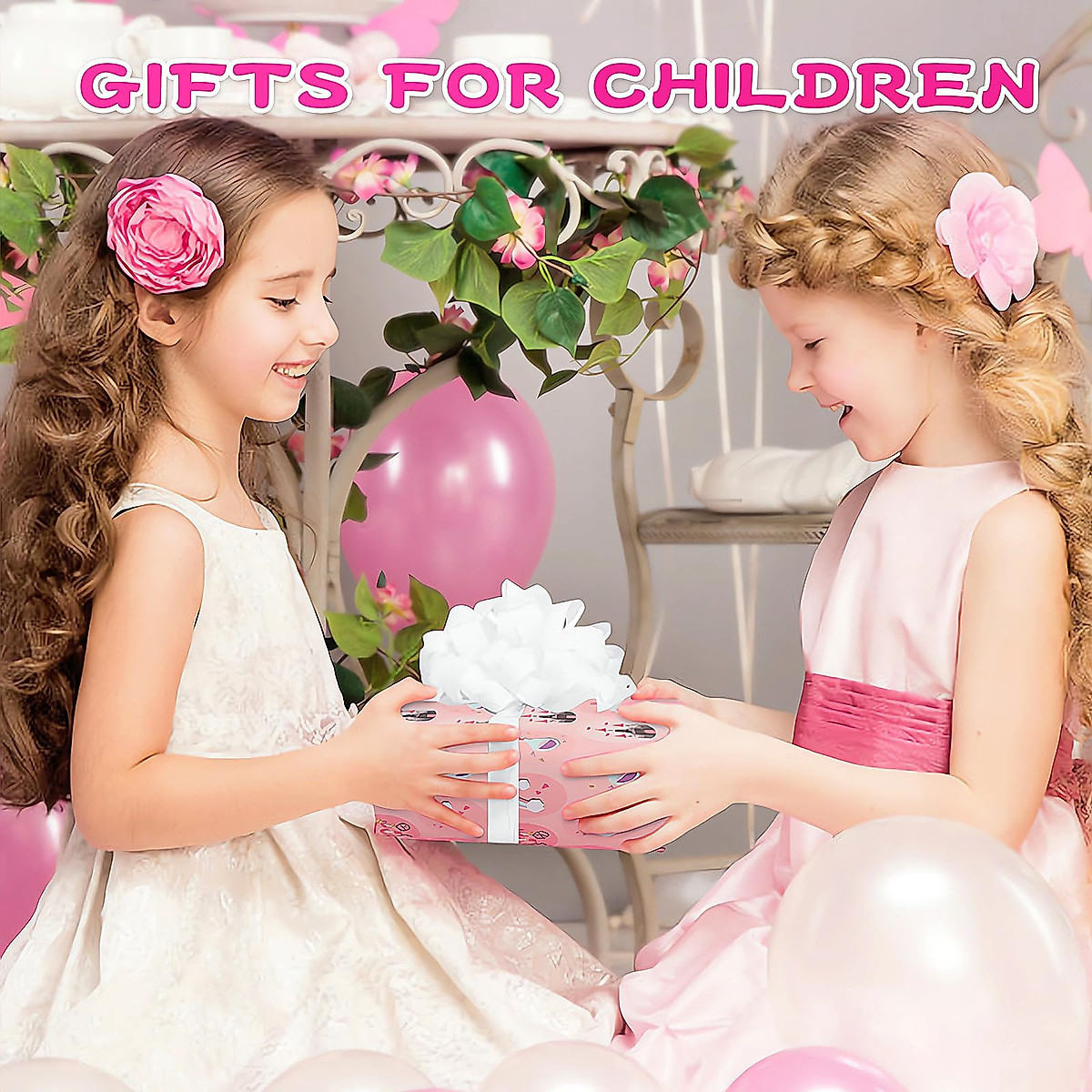 Edunass Wrapping Paper Girls Birthday Wrapping Paper Sheets,Purple Castle Pink Gift Wrapping Paper Set Gift Wrap Birthday Paper(6 Sheets 28" Lx20 W per Sheet)