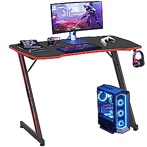 BestOffice Computer Desk Z Shaped Workstation Ergonomic Table with Headphone Hook for Game Players (39inch, RED)