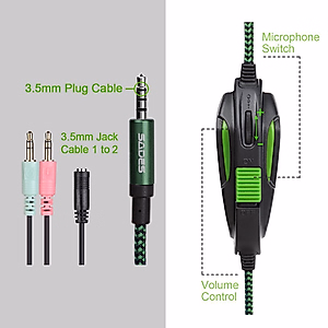 Sades SA807Green Over-Ear Bass Gaming Headsets Headphones for New Xbox one PS4 PC Laptop Mac Mobile, Black & Green