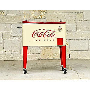 Leigh Country CP 98111 Cream and Red 60 Qt. Coca-Cola Rolling Cooler, Cream & Red