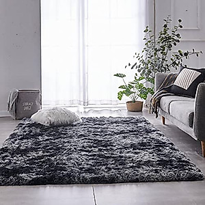 TABAYON Shag Area Rug, 5x7 Ft Tie-Dyed Dark Grey Upgrade Anti-Skid Durable Rectangular Cozy , High Pile Soft Throw Rug for Nursery Room Living Room