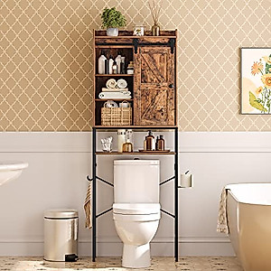 HOOBRO Over The Toilet Storage Cabinet, Large Capacity, 5 Tier Over Toilet Bathroom Organizer with Sliding Door, Bathroom Shelves Over Toilet with Paper Hook, Easy Assembly, Rustic Brown BF48TS01