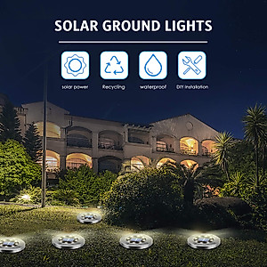 OULONGER Solar Ground Lights 8 Packs, Solar Lights Outdoor Bright 8 LED Disk Lights Garden Waterproof Patio In-Ground Lights for Lawn, Pathway, Yard, Driveway, Step and Walkway White Light