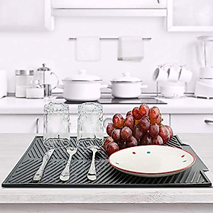 Suruid Silicone Dish Drying Mat for Multiple Usage, Easy Clean, Eco-Friendly Heat-resistant Silicone Mat for Kitchen Counter or Sink, Refrigerator or Drawer Liner - Compact Storage 17" X 13" (Gray)