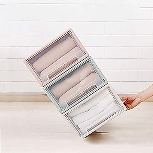HEVIRGO Clothes Storage Bins Box,Wardrobe Clothes Organizer, Household Plastic Transparent Stackable Drawer Storage Box Container Organizer for Bedding, Blankets, Toys, Books Beige XXXL