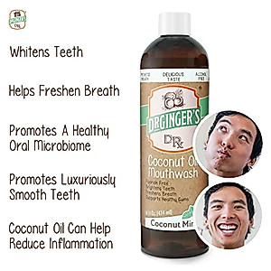 Dr. Ginger's Coconut Oil Pulling Mouthwash, All-Natural Oil Pulling & Xylitol to Target Bad Breath, Support Tongue and Gum Health and Brighten Teeth, Fluoride-Free, Coconut Mint Flavor, 14fl oz, 1ct