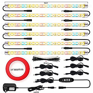 Plant Grow Light 6 Packs T5＆Full Spectrum 3500K 6500K＆Red LED with Auto Cycle Timer 3/6/12Hours Dual Channel 4 Brightness Level Growing Lamp for Indoor Plants from Seeding to Harvest