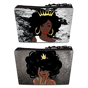 BDAWQUG Makeup Bag Cosmetic Bag 2 Pieces for Women Travel Toiletry Bag Large Capacity Accessories Organizer Sassy Black Queen African American Ladies Gifts