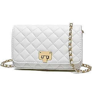 CATMICOO Quilted Small Clutch Purses for Women with Chain Strap (White)