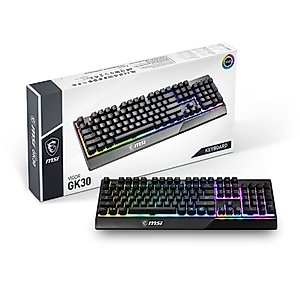 MSI Vigor GK30 FR Gaming Keyboard, USB, 104 Keys, Black, Modern, Ergonomic, Backlit RGB, Windows, macOS, Linux Compatible