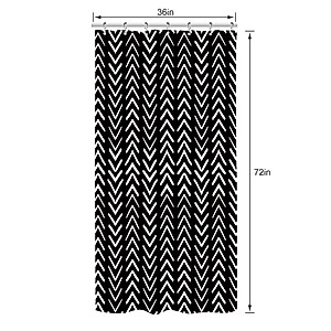 Riyidecor Black Stall Small Boho Shower Curtain for Bathroom Half Size 36x72 Inch Geometric Chevron Striped Herringbone Single Narrow Tiny Walkin Rv Dorm Decor Fabric Bathroom Set Polyester Waterproof