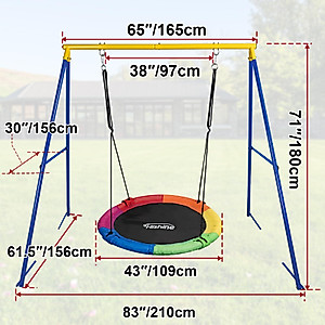 Hishine 43" Saucer Swing Set und Swing Stand for Porch Outdoor Heavy Duty Swing Frame, Full Steel Metal Frame with 4 Ground Pegs, 71" Height Holds Up to 550lbs