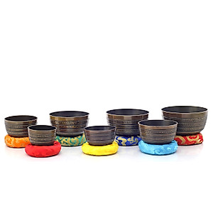 Sets 7 Sets of Meditation Bowls-Chakra Healing Tibetan Singing Bowl From Nepal (Brown colored)