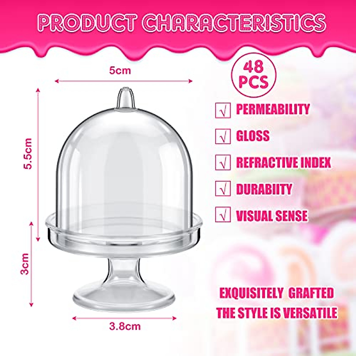 48 Pieces Mini Plastic Cupcake Stand with Lid Tiny Cupcake Stand Round Cake Stand Mini Cake Holder with Lid Cake Display Stand with Cover Mini Candy Box for Candy Dessert Chocolate (Clear)