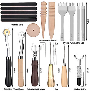 BAGERLA 50 Pieces Leather Working Tools and Supplies with Leather Tool Box Prong Punch Edge Beveler Wax Ropes Needles Perfect for Stitching Punching Cutting Sewing Leather Craft Making