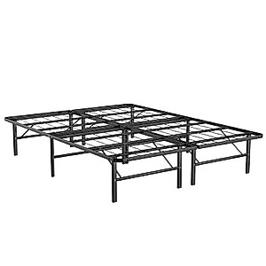 KOMFOTT 14 Inches Metal Platform Bed Frame Queen Size, Heavy Duty Foldable Mattress Foundation with Steel Slat Support, No Assembly Required, No Box Spring Needed, Folding Platform Bed Frame