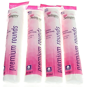 4 pack, Premium Products Hypoallergenic 100% Cotton Rounds, 100 count by Swisspers