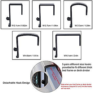 Bedside Shelf for Bed & Bunk Bed Storage Basket Office Cubical Wall Hanging Organizer - 5 Different Size Hooks - College Dorm Home Office Essentials for Phone,Book,Drink,Tissue (Black)