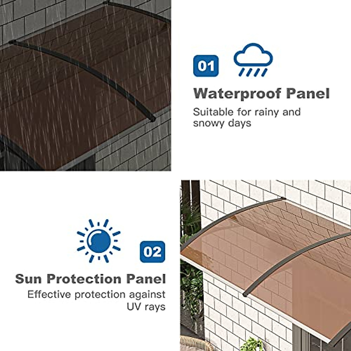 Simply-Me 40" x 120" Door Window Awning Polycarbonate Cover Front Door Outdoor Patio Awning Canopy UV Rain Snow Protection Hollow Sheet (Brown & Black)