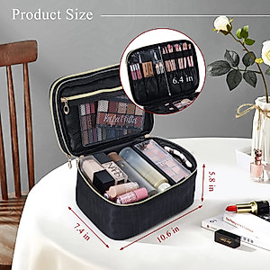 Stagiant Double Layer Makeup Bag, Large Cosmetic Bag, Travel Makeup Case with Dividers Makeup Organizer Bag Cosmetic Train Case for Cosmetics Toiletries, Black
