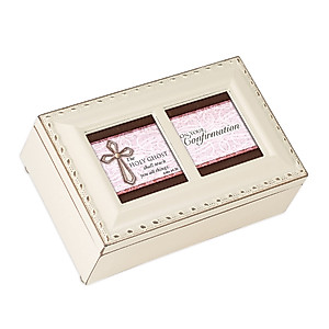 Cottage Garden Confirmation Holy Ghost Shall Teach Matte Ivory Rope Trim Petite Music Box Plays Ave Maria