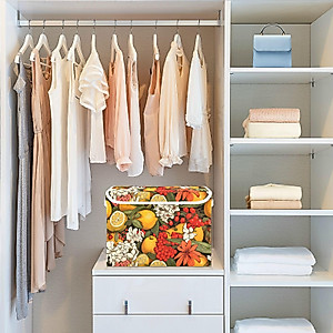 senya Baskets Collapsible Storage Bins with Lids, Retro Lemon White Flower Storage Boxes Clothes Baskets for Organizing, B06D22020