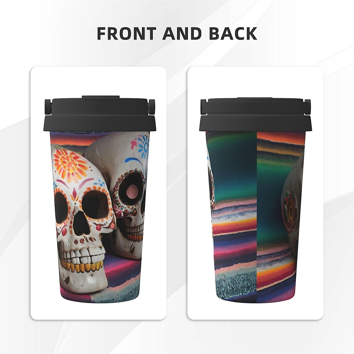 Insulated Coffee Mug Skull. 17oz Double Wall Vacuum Stainless Steel Tumbler With Leak-Proof Lid And Handle, Cute Travel Thermos Mug For Cold Hot Drinks