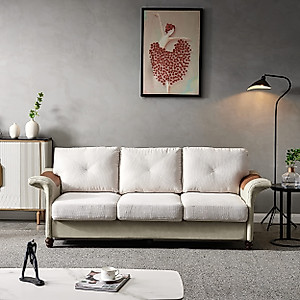 Myshle Furniture Linen Fabric Faux Leather Solid Wood Legs Upholstered Couches Sets with 3-Seat Sofa, Loveseat for Living Room,Beige