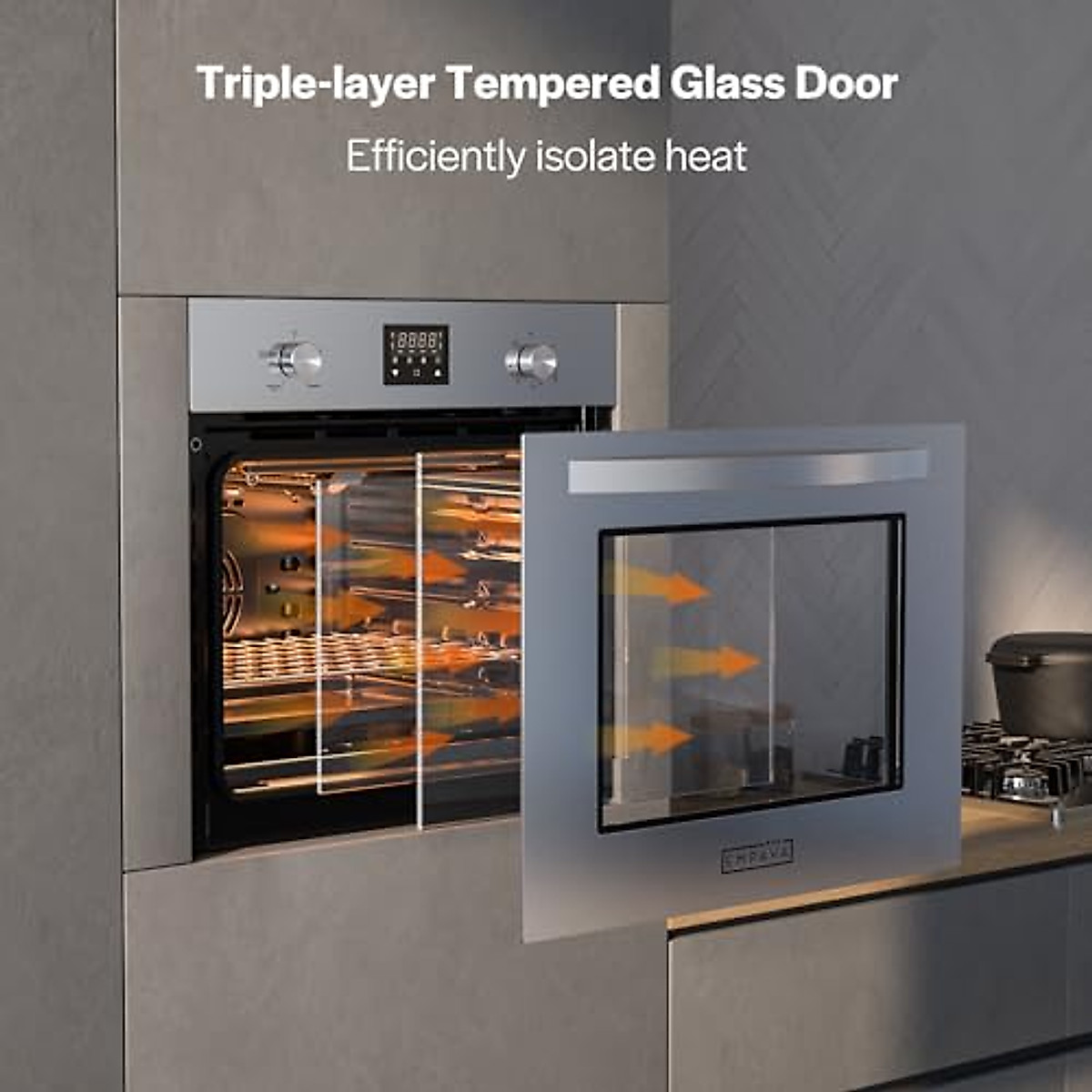 Empava Single Gas Wall Oven with 5 Cooking Funcitons 24 inch, Built-in Convection Fan, NG Only Mechanical Control Knobs, Digital Display Panel, Stainless Steel