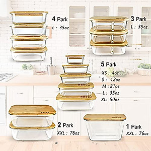 Urban Green Glass Container with Wood Lid, Glass food storage Container with Lids, Glass Meal Prep Containers Set, Glass Containers set (Natural-Bamboo-1p)