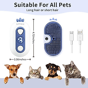 Bobopal Cat Steam Brush, 3 In 1 Cat Brush for Shedding, Self-Cleaning Cat Dog Grooming Brush, Steamy Pet Brush for Long & Short Haired Cats & Dogs Hair Removal Comb with Water Tank Anti-Static, Blue