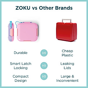 ZOKU - Bento Box with Ice Pack, Lunch Box for Kids, Easy to Carry and Clean, Freezer Pack Keeps Food Fresh, Fits Any Snack or Meal, Leakproof (Neat Bento) (Pink)