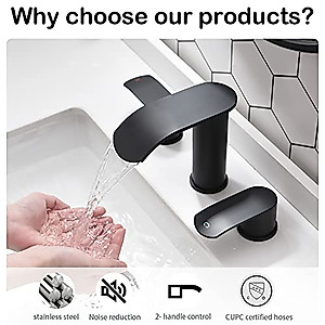 Bathroom Sink Faucet Matte Black - Bathroom Faucets for Sink 3 Hole 2-Handle 8 inch Widespread Bathroom Sink Faucet with Pop Up Drain and Faucet Supply Hoses