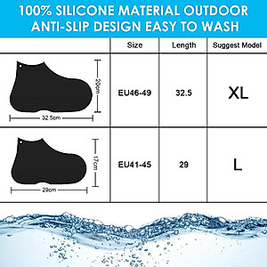 Silicone Shoe Cover Waterproof, Reusable Boot Shoes Covers with Zipper,Non Slip Rain Snow Bowling Travel Indoor Outdoor Overshoe Rubber Protectors for Men Women Kids Protection Galoshes-1 Pair-Black,L