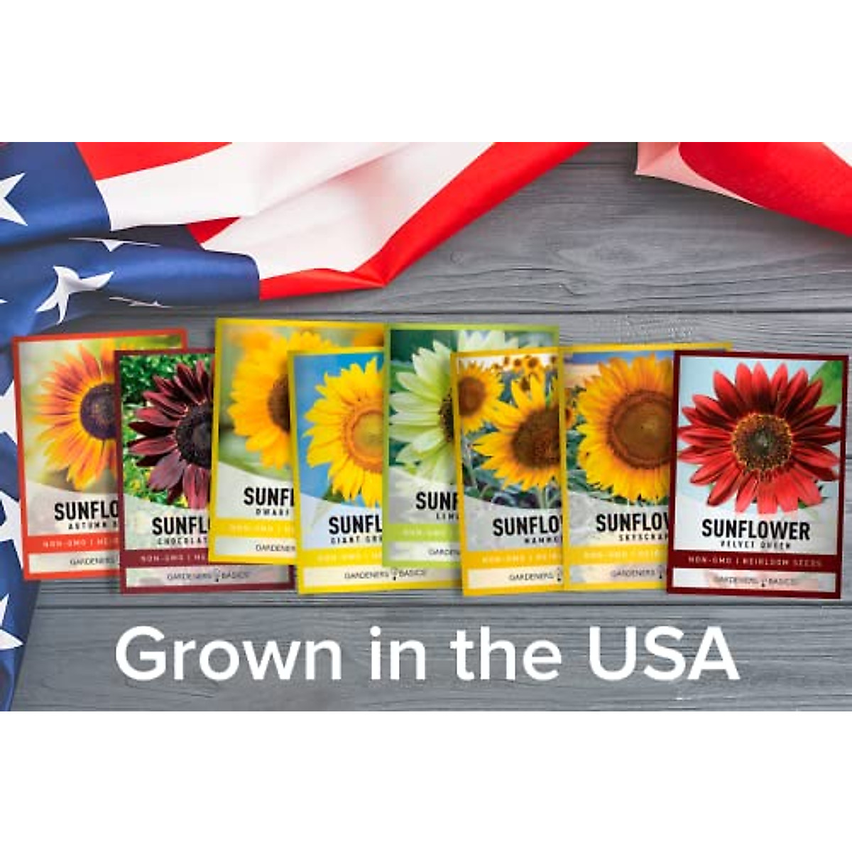 Sunflower Seeds for Planting Flowers (8 Pack) - Velvet Queen, Skyscraper, Lemon Queen, Giant , Autumn Beauty, Chocolate Cherry, Dwarf Sunspot and Mammoth Bulk Outdoor Flower Garden by Gardners Basics