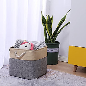 CREADARD Fabric Cube Storage Basket, 13x13x13 inch Foldable Linen Cube Storage Basket for Nursery and Home, Collapsible Canvas Shelf Basket for Wardrobe or Bedroom, Blue and Grey and Beige